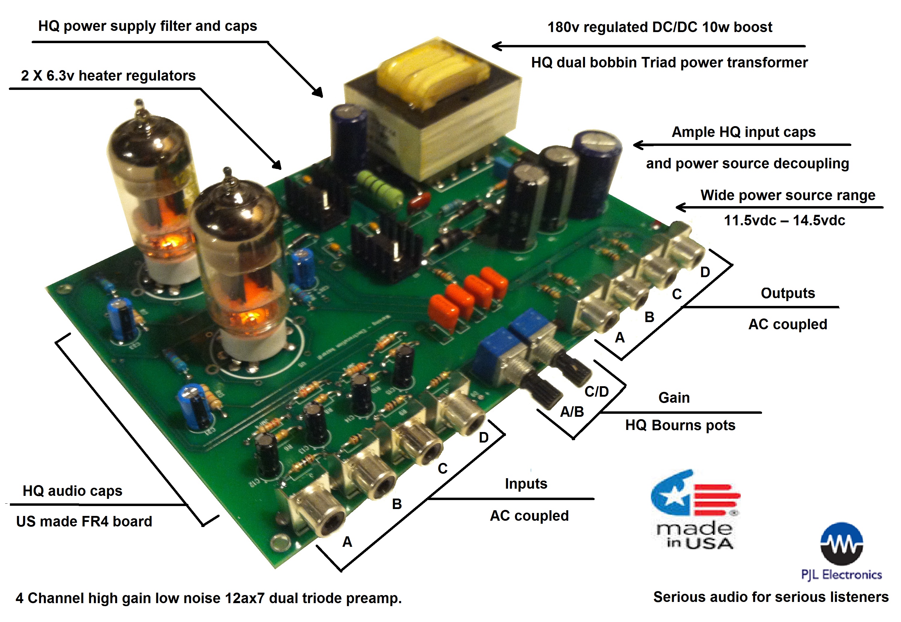 4 Channel 12ax7 Tube Preamp/Buffer – PJL Electronics LLC